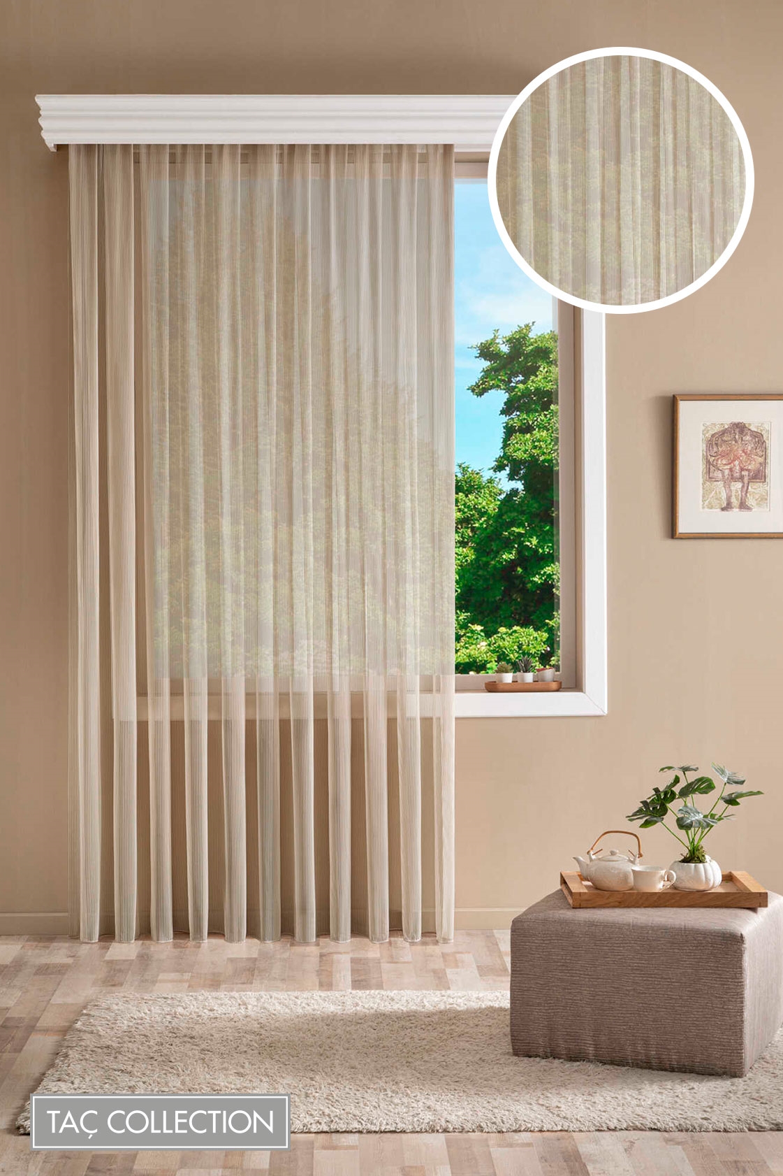 Taç Estro Örme Tül Perde Bej ( Max Yükseklik : 290 cm ) | Tac.com.tr