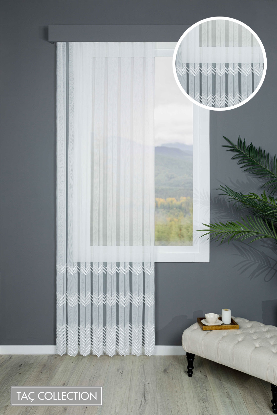 Taç Glamıs Brode Tül Perde Beyaz ( Max Yükseklik : 270 cm ) | Tac.com.tr