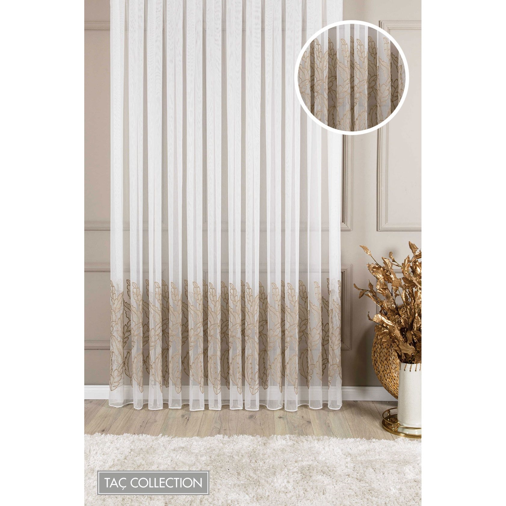 Taç Nımes Brode Tül Perde Bej ( Max Yükseklik : 280 cm ) | Tac.com.tr